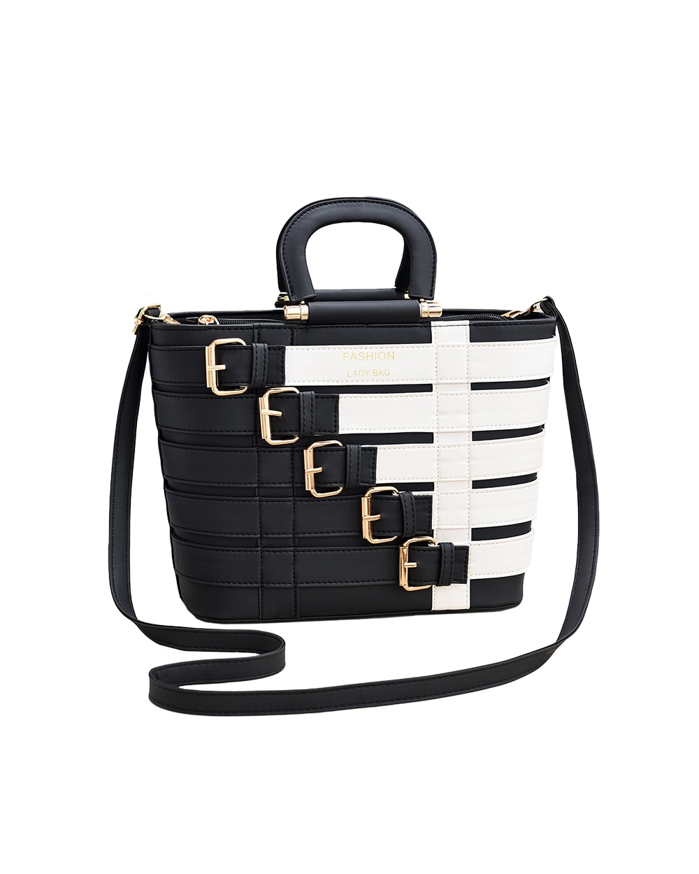 Multi Strap Black & White Ladies Bag - Zamani.pk