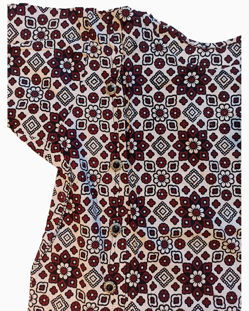 Red Ajrak Printed Blend Cotton Kurti - Zamani.pk
