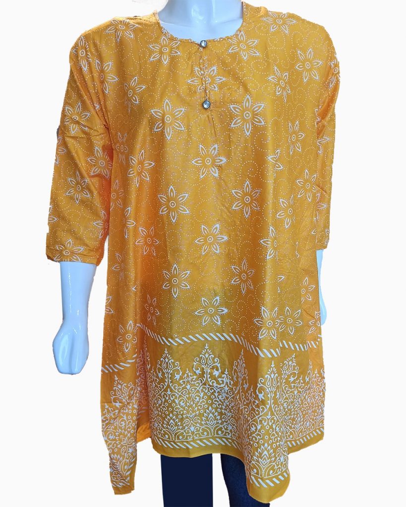 Pigment 3D Printed Orange Linen Kurti - Zamani.pk