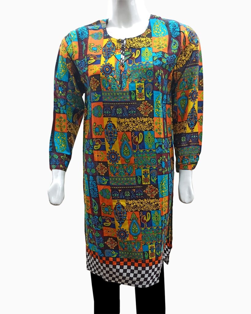 Multi Color Khaddar Kurti - Delightful Color Mix - Zamani.pk