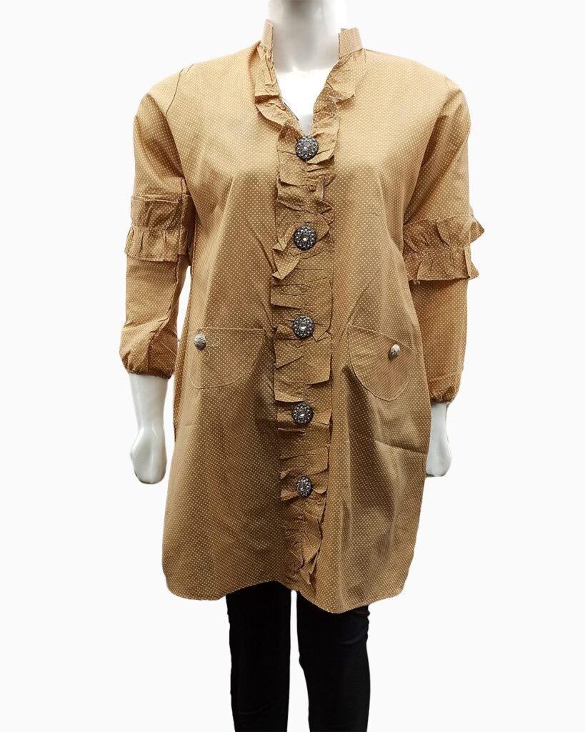 Skin Color Fancy Cotton Kurti with V Neckline - Zamani.pk
