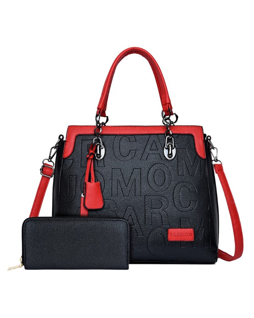 Fancy Black & Red Letter Embossed Purse & Handbag - Zamani.pk