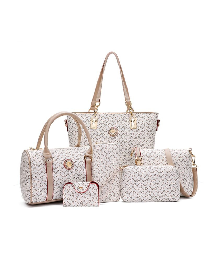 Bone Printed Branded 6 Piece Blue Ladies Handbag Set - Zamani.pk