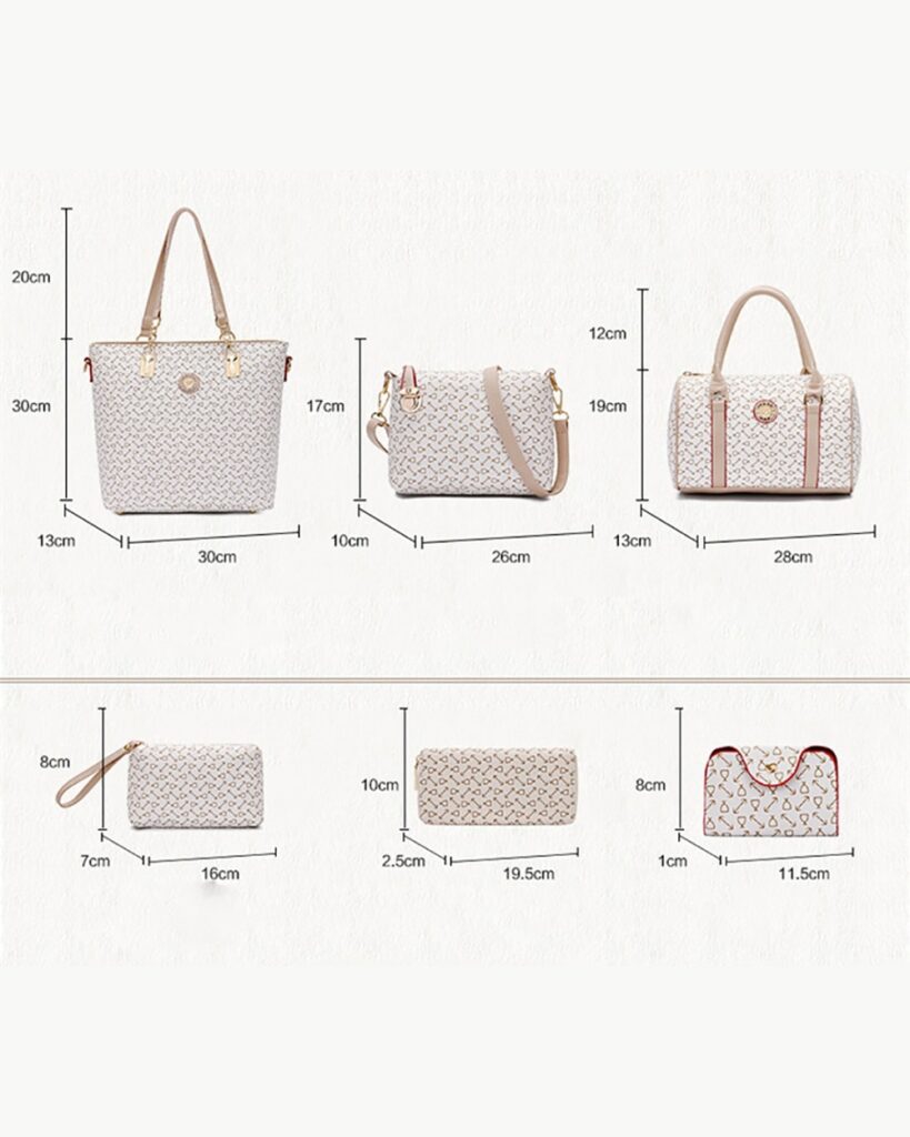 Bone Printed Branded 6 Piece Blue Ladies Handbag Set - Zamani.pk