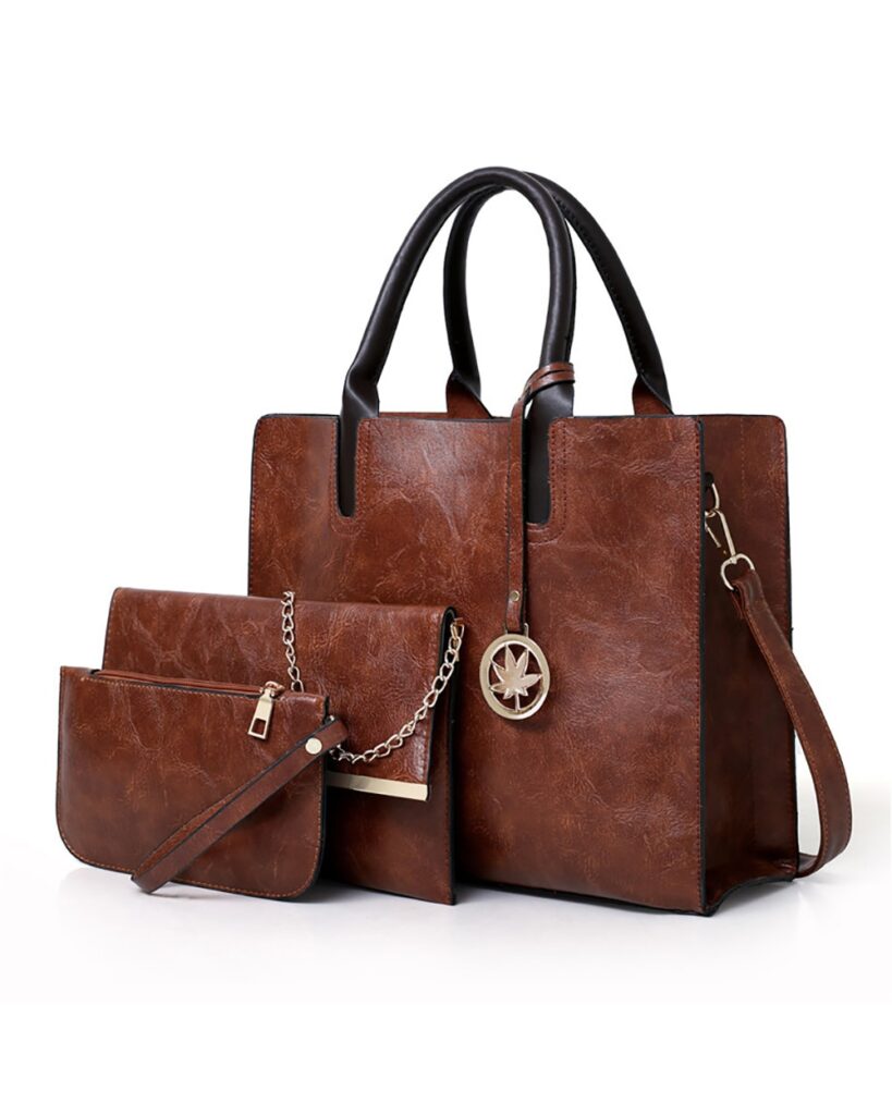 Camouflage PU Leather Red Ladies 3 Piece Handbag Set - Zamani.pk