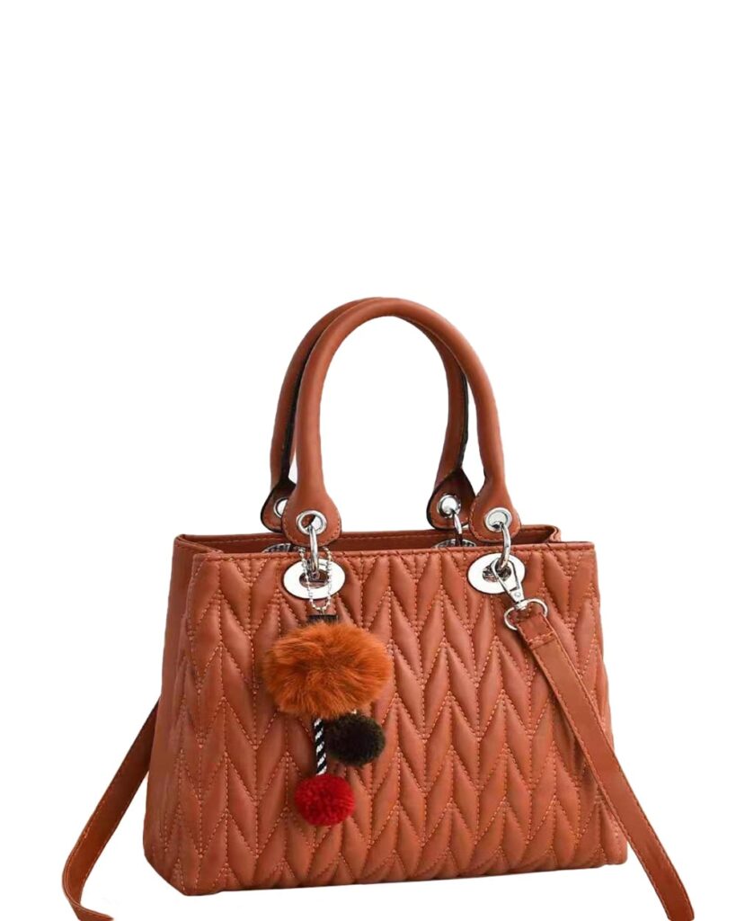 Designer Brown Quilted Tassel Hanging Fancy Tote Bag - Zamani.pk