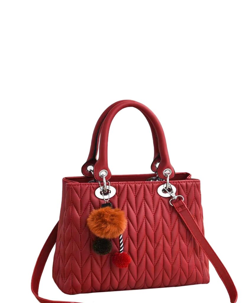 Designer Red Quilted Tassel Hanging Fancy Tote Bag - Zamani.pk