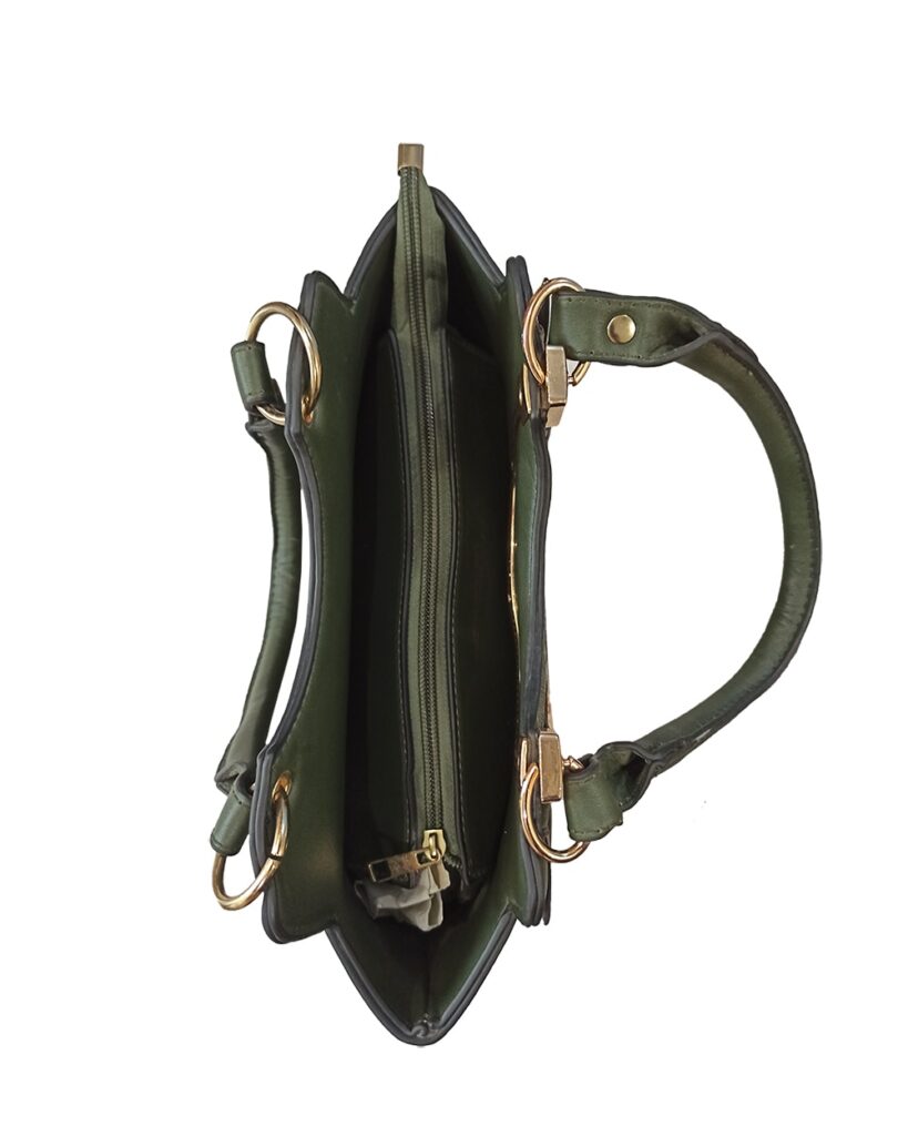 Camouflage Green Ladder Design Handbag with Metal Handle - Zamani.pk