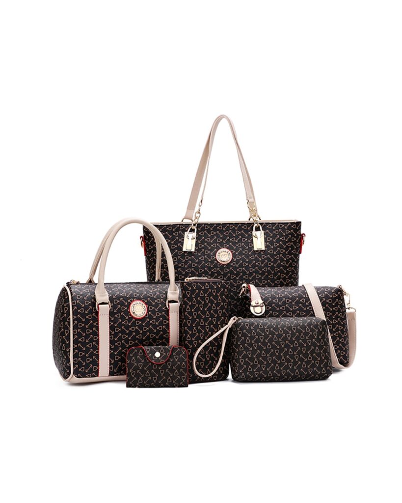 Bone Printed Branded 6 Piece Blue Ladies Handbag Set - Zamani.pk