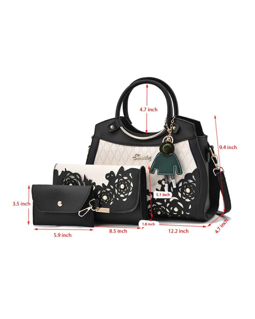 Hollow Out Fashion 3 Piece Handbag Set With Metallic Handle - Zamani.pk