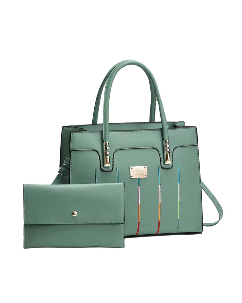 Light Green Embroidered Stripes 2 Piece Bag Set - Zamani.pk