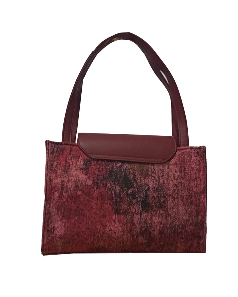 Maroon Textured Suede Velvet Flip Up Hand Carry Formal Bag - Zamani.pk